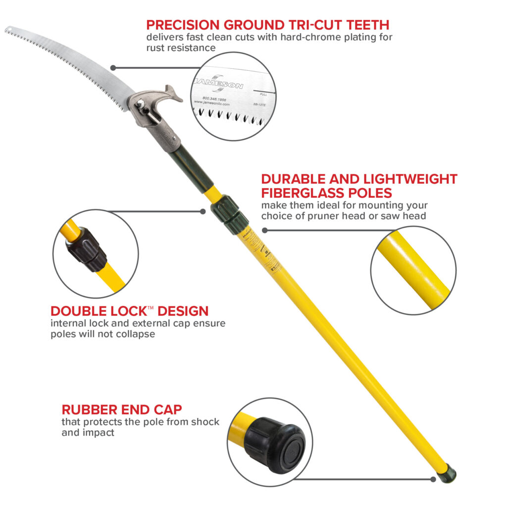 Double Lock Telescoping Pole w/ Mount Pole Saw & Tri-Cut Saw Blade 7-14 ...